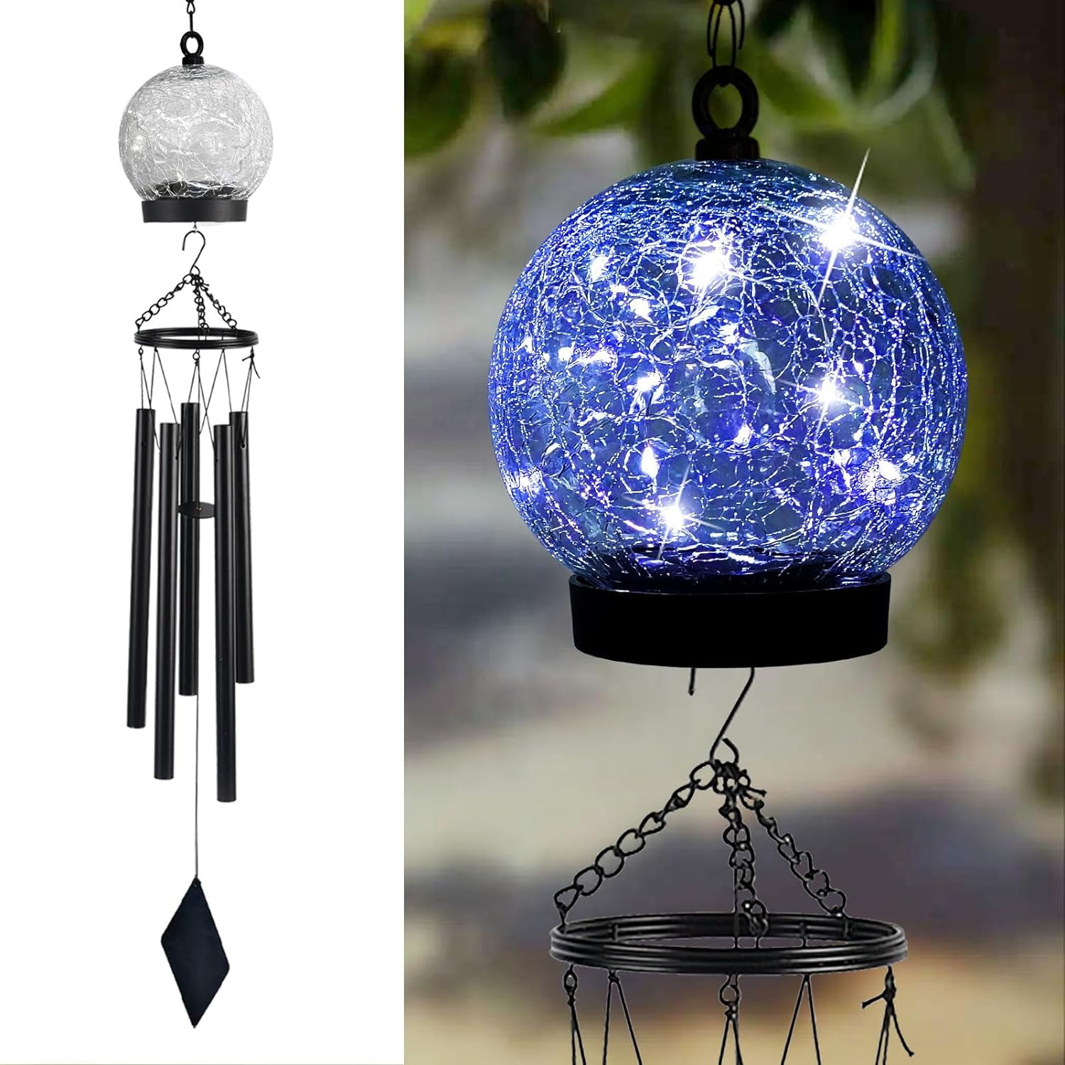 Garden Wind Chimes Outdoor, Solar Hanging Glass Ball Wind Chimes with ...