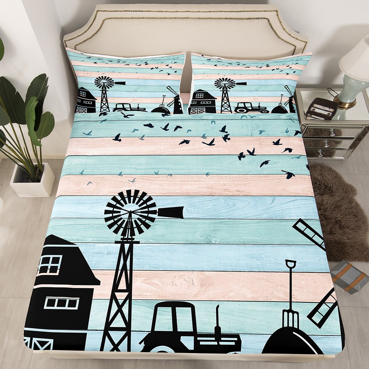 Garden Windmill Bed Sheets Windmill Decor Farmhouse Sheets Queen,Lodge ...