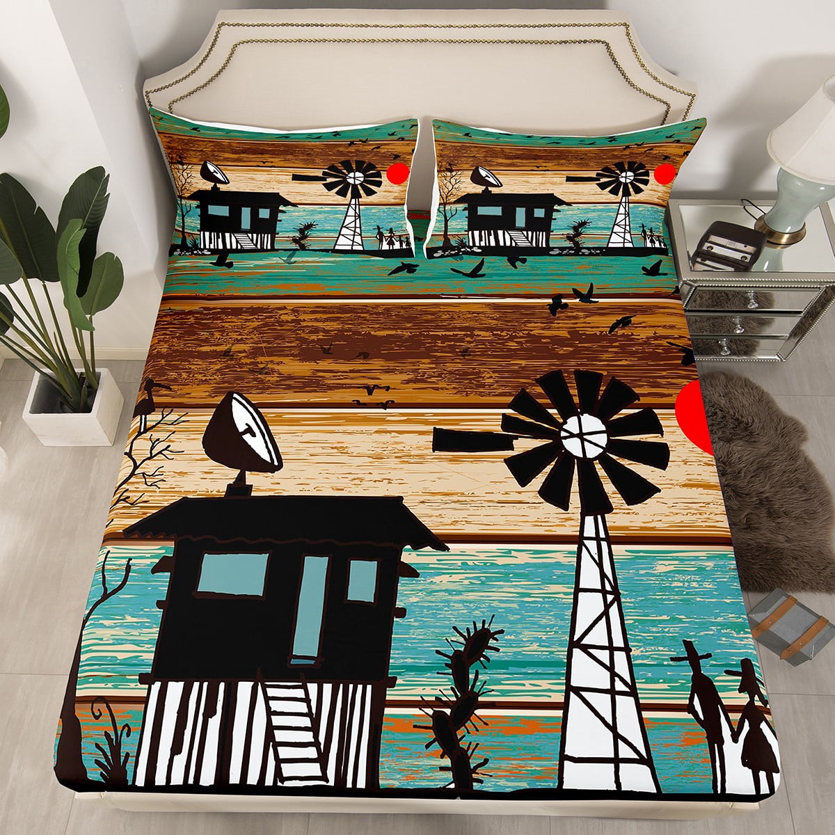 Garden Windmill Bed Sheets Windmill Decor Farmhouse Sheets Twin,Lodge ...