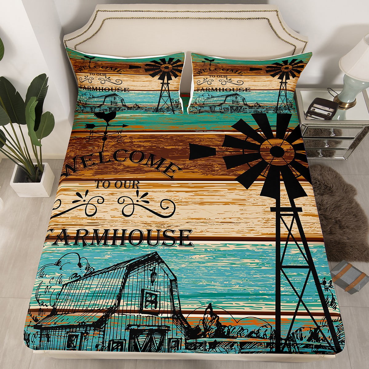 Garden Windmill Bed Sheets Rustic Retro Farm House Sheets,Country ...