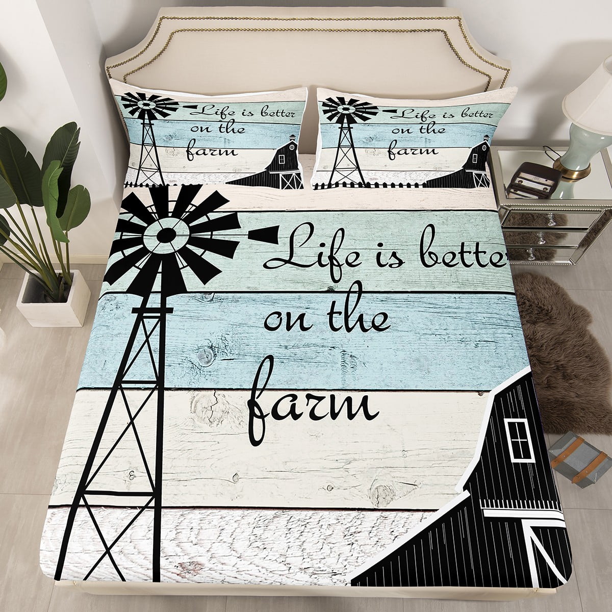 Garden Windmill Bed Sheets Rustic Retro Farm House Sheets,Country ...