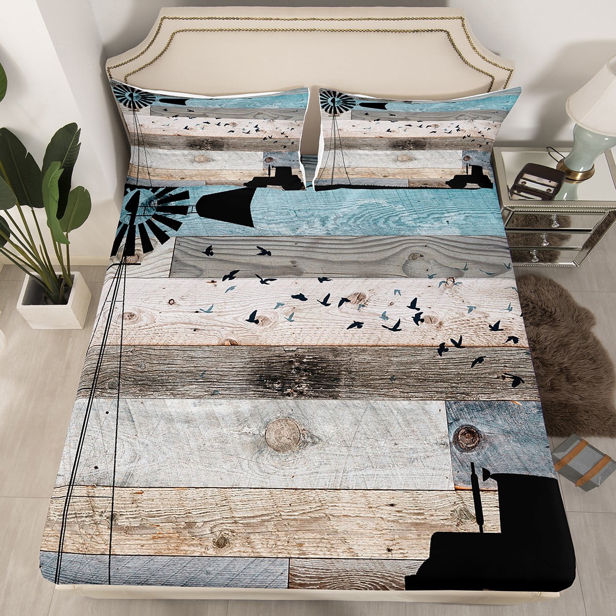 Garden Windmill Bed Sheets Windmill Decor Farmhouse Bedding Set,Big ...