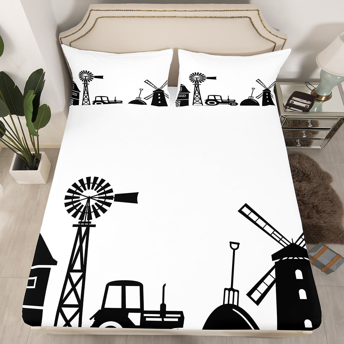 Garden Windmill Bed Sheets Windmill Decor Farmhouse Bedding Set,Big ...