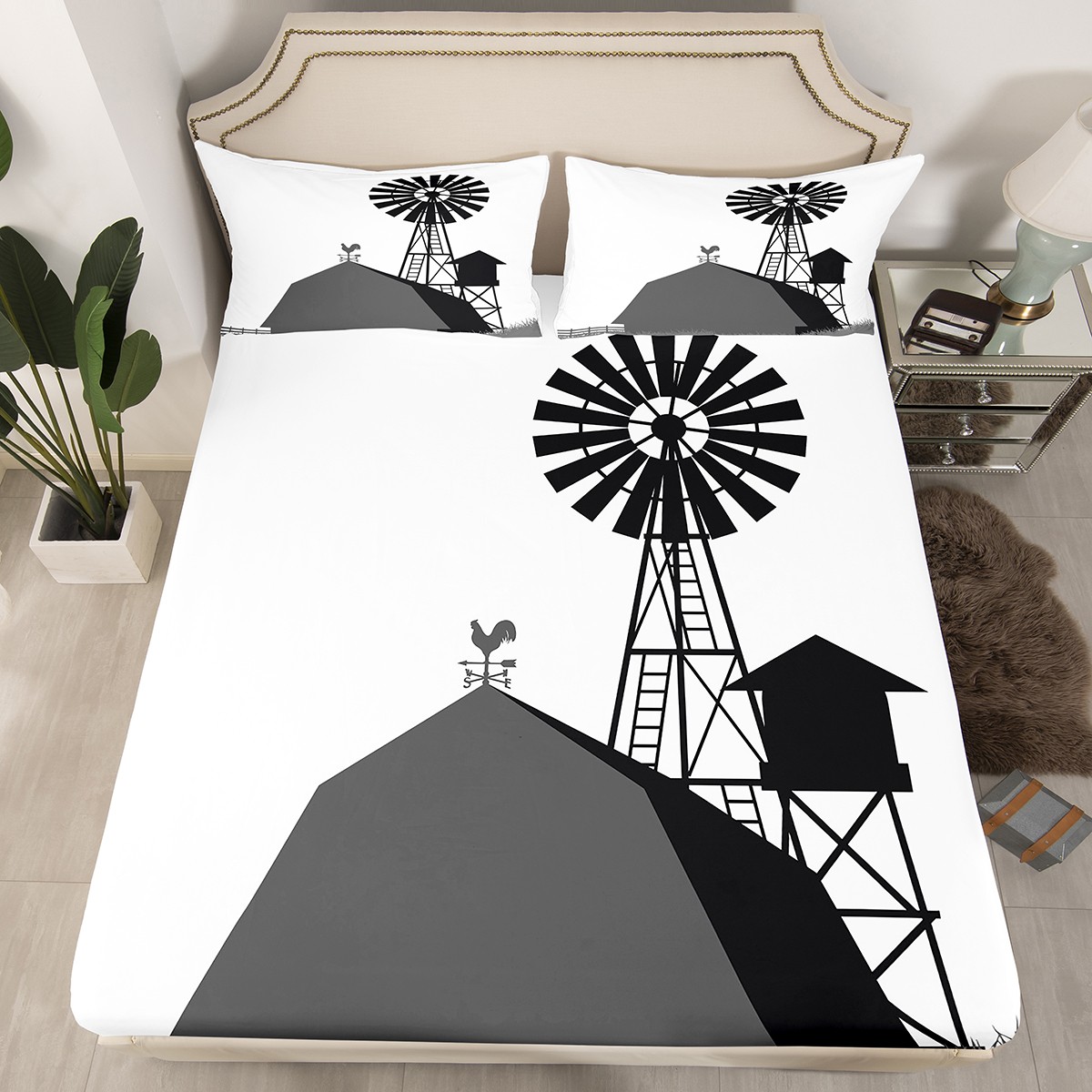 Garden Windmill Bed Sheets Windmill Decor Farmhouse Bedding Set,Old ...