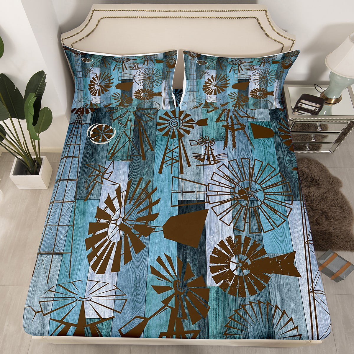 Garden Windmill Bed Sheets Windmill Decor Farmhouse Sheets Full,Lodge ...