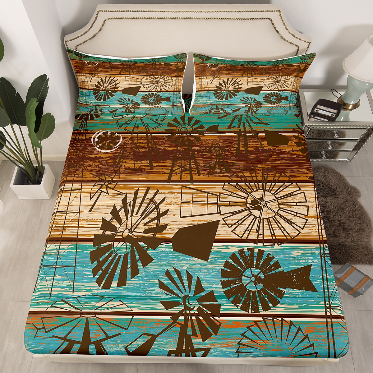 Garden Windmill Bed Sheets Windmill Decor Farmhouse Sheets Full,Lodge ...