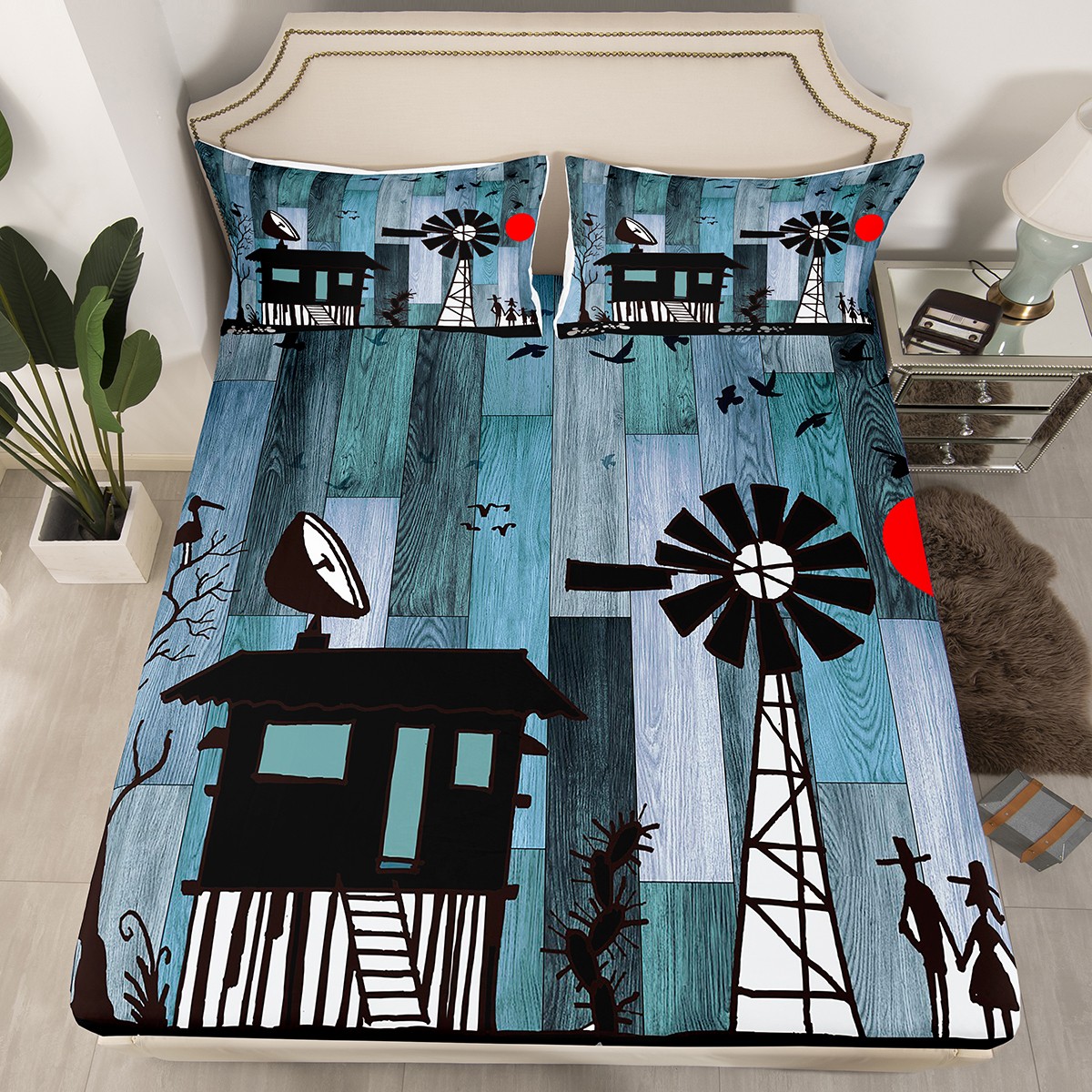 Garden Windmill Bed Sheets Windmill Decor Farmhouse Sheets Twin,Lodge ...