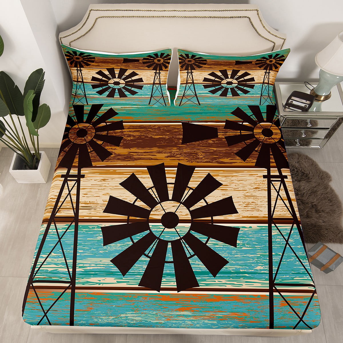 Garden Windmill Bed Sheets Windmill Decor Farmhouse Sheets Twin,Lodge ...