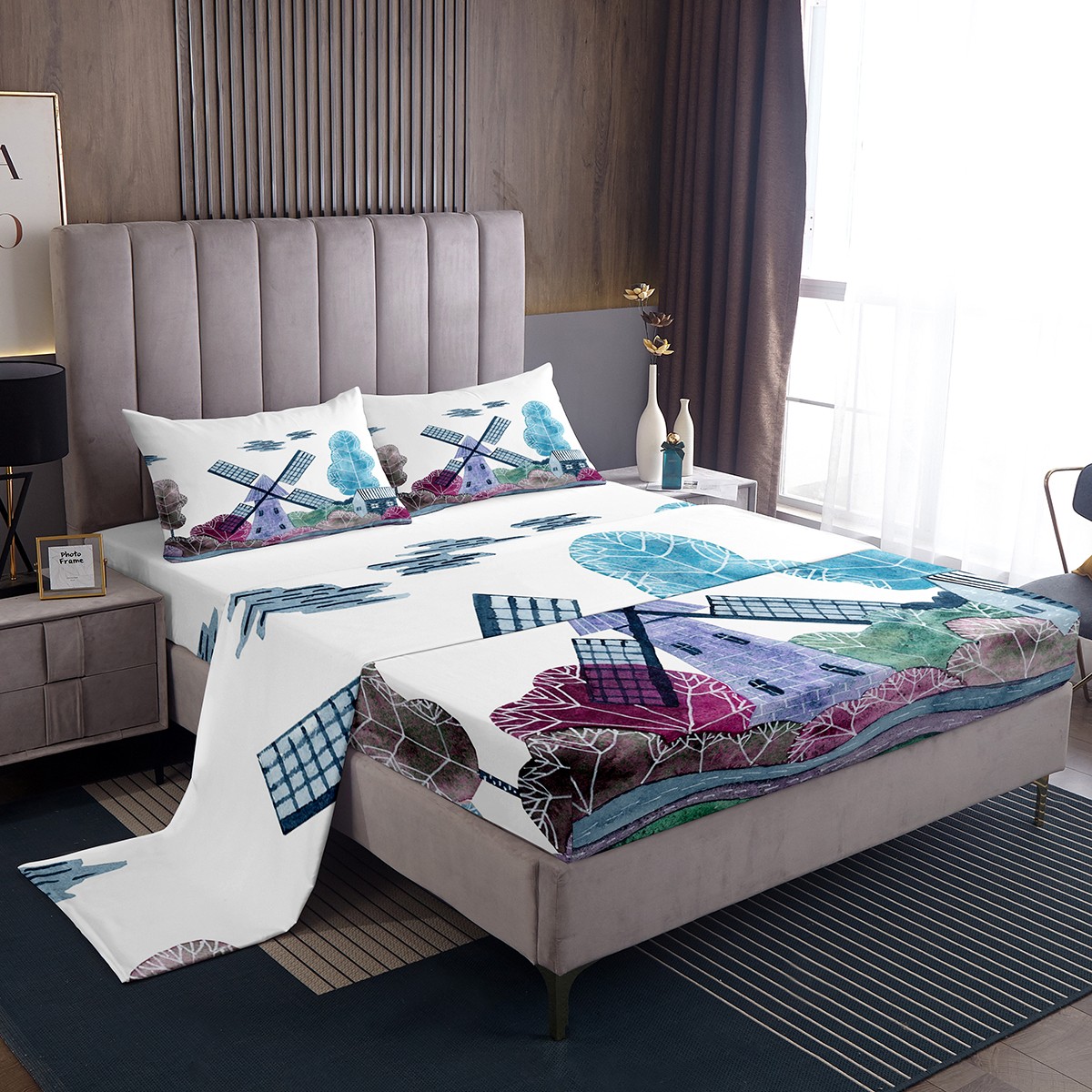 Garden Windmill Bed Sheets Set Farmhouse Sheet Set Country Vintage ...