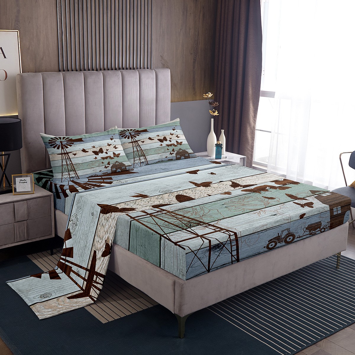 Garden Windmill Bed Sheets Set Queen,Pinwheel Winnower Sheet Set Animal ...