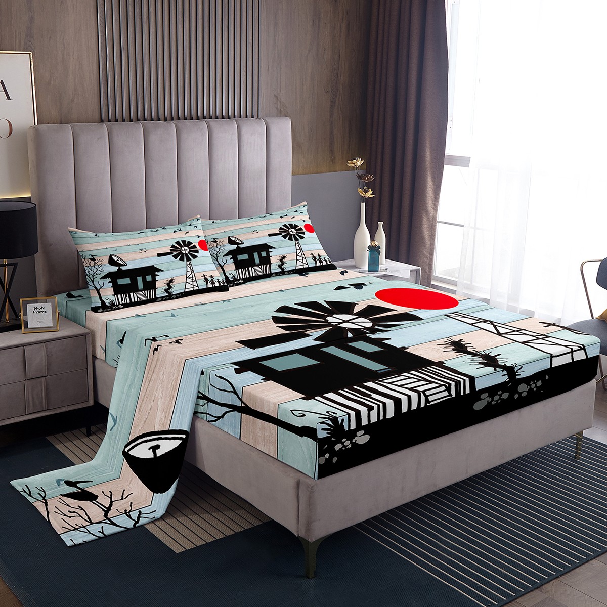 Garden Windmill Bed Sheets Set Windmill Decor Farmhouse Sheet Set Queen ...