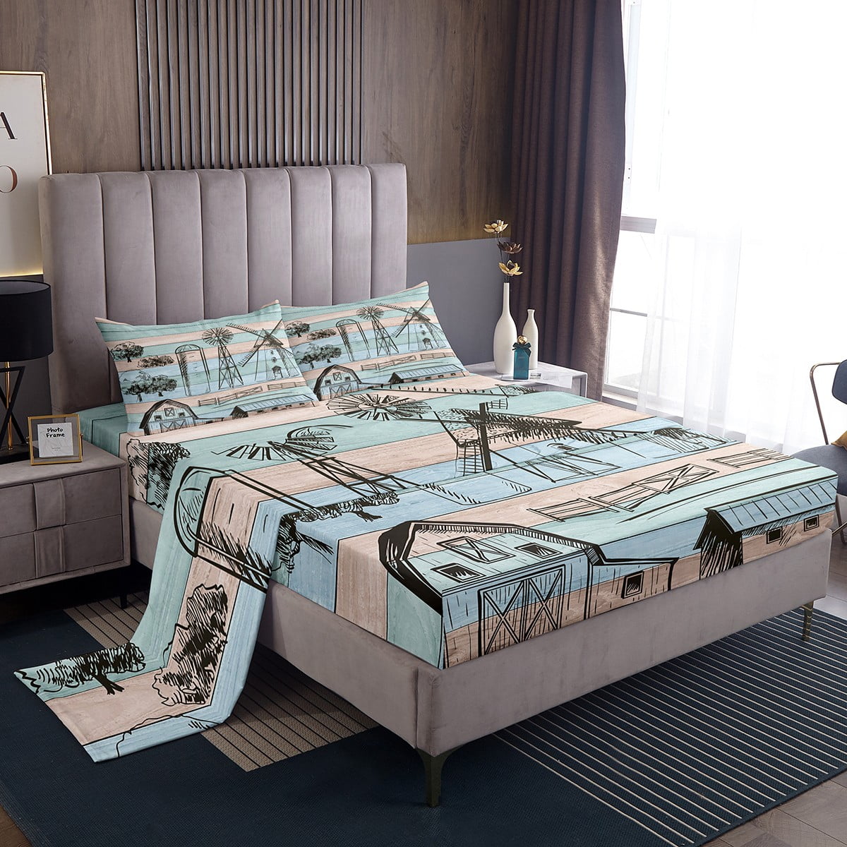 Garden Windmill Bed Sheets Set Windmill Decor Farmhouse Sheet Set Queen ...