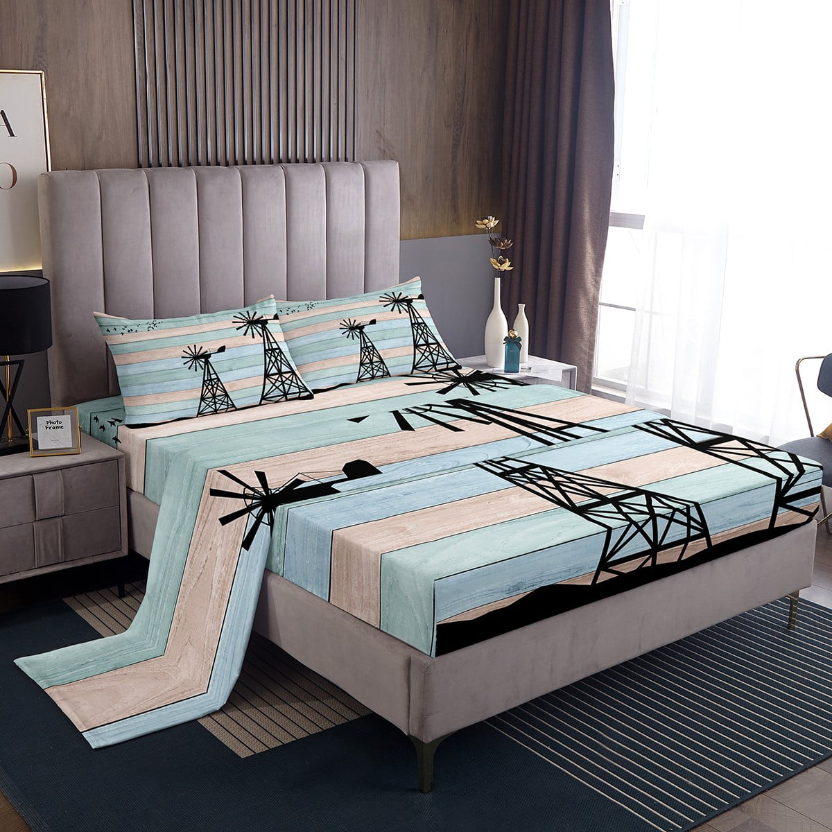 Garden Windmill Bed Sheets Set Windmill Decor Farmhouse Sheet Set Twin ...