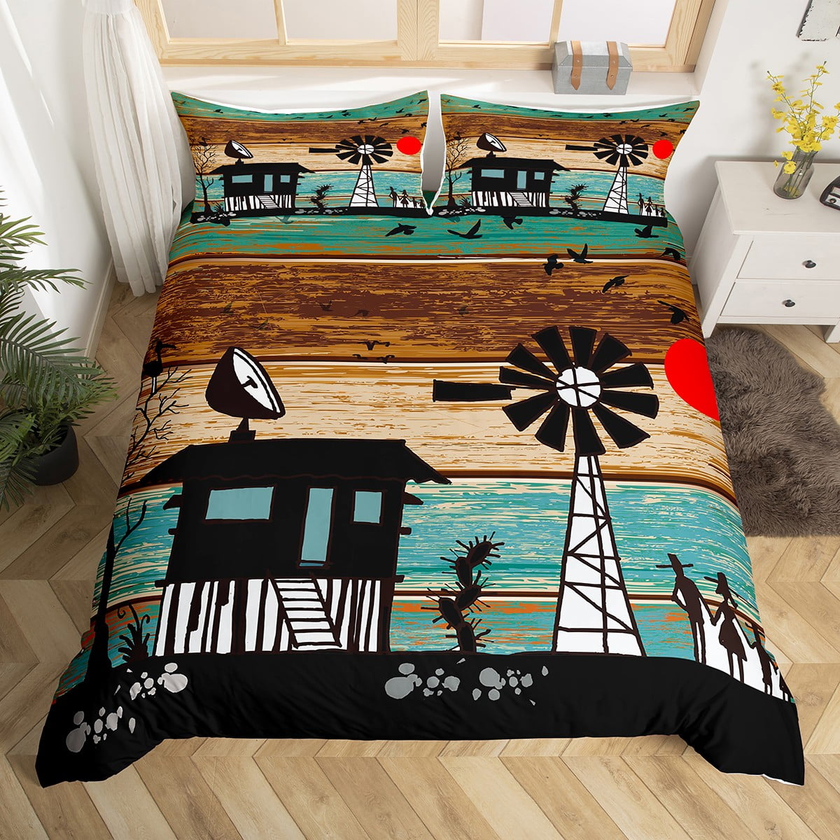 Garden Windmill Bedding Set Windmill Decor Farmhouse Comforter Cover ...