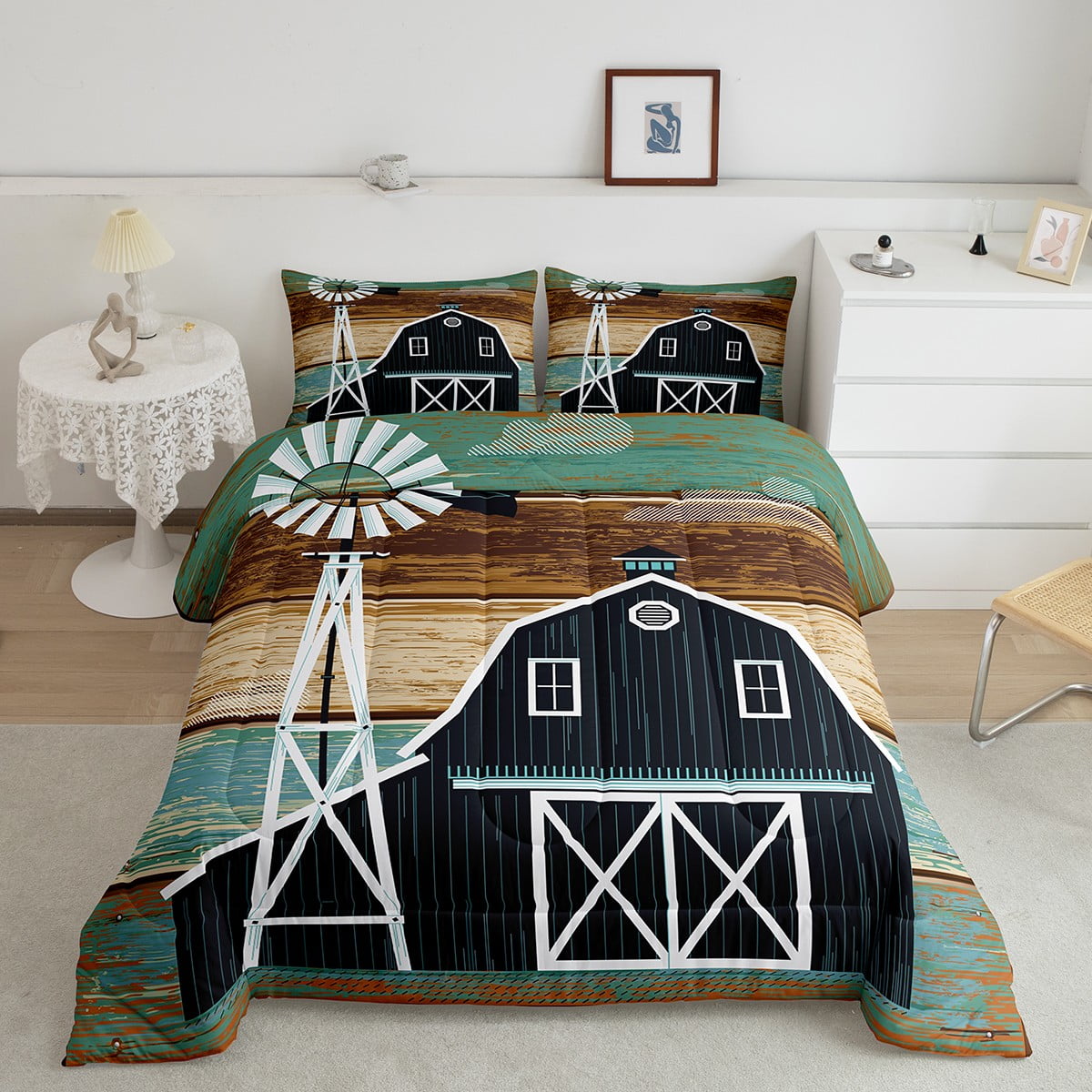 Garden Windmill Bedding Set Windmill Decor Farmhouse Quilt Full,Lodge ...