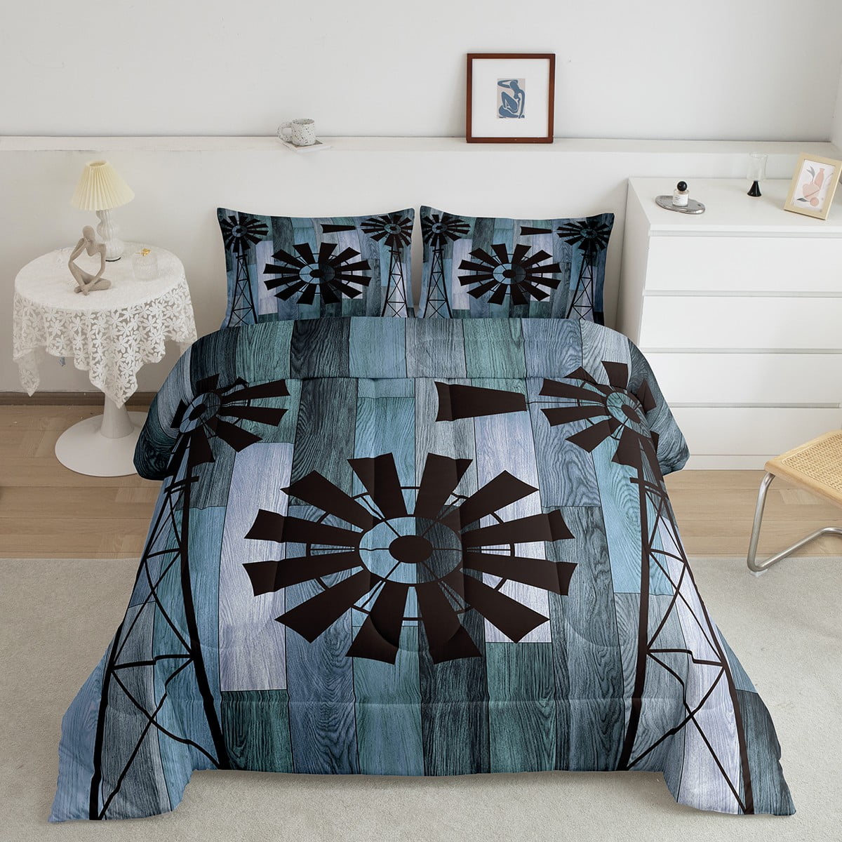 Garden Windmill Bedding Set Windmill Decor Farmhouse Quilt Twin,Lodge ...