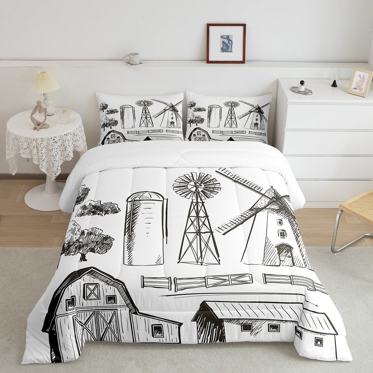 Garden Windmill Bedding Set Lodge Cabin Quilt Rustic Cottage Comforter ...