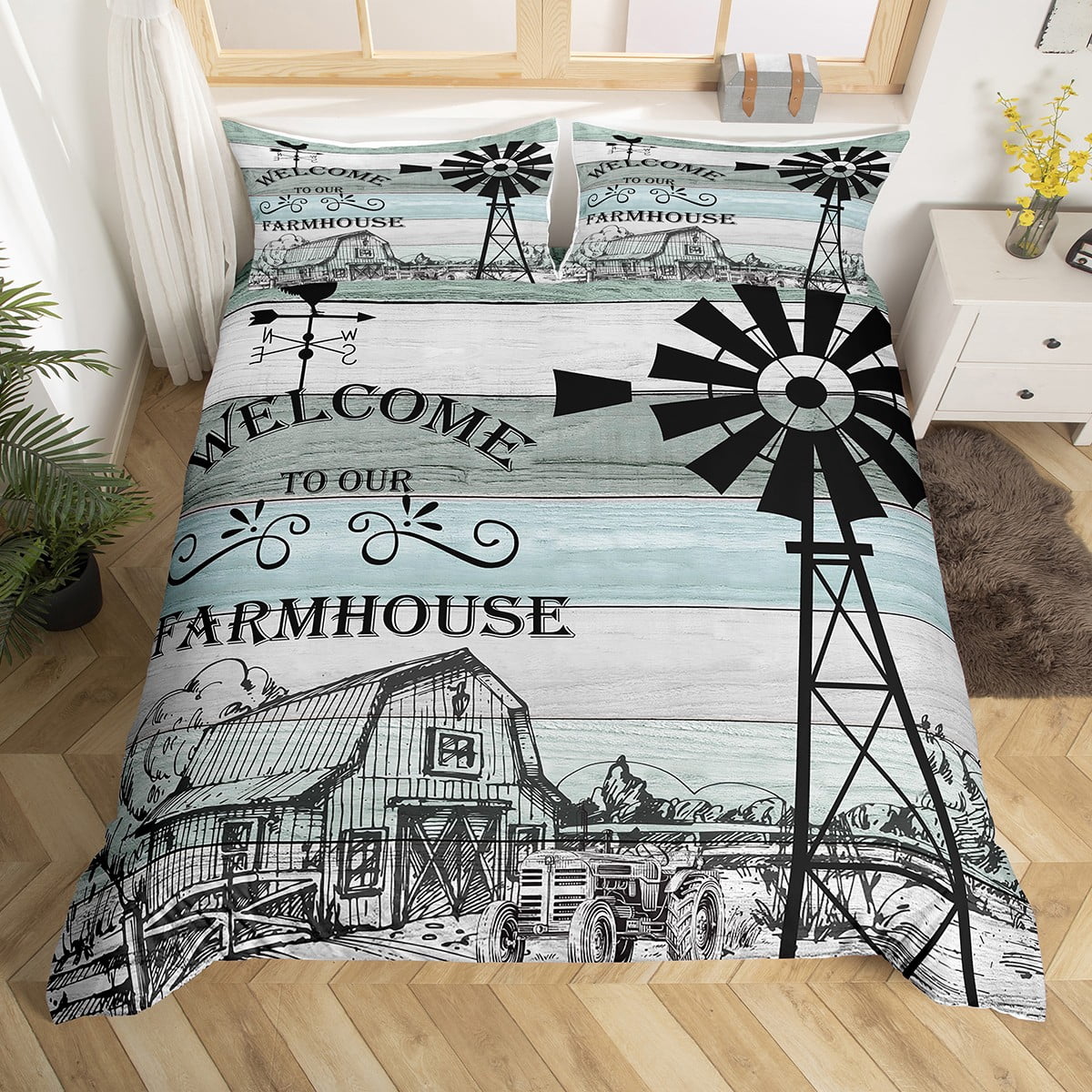 Garden Windmill Bedding Set Rustic Retro Farm House Comforter Cover ...