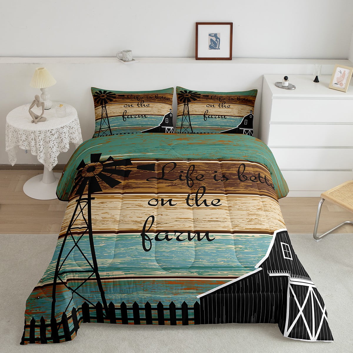 Garden Windmill Bedding Set Rustic Retro Farm House Quilt,Country ...