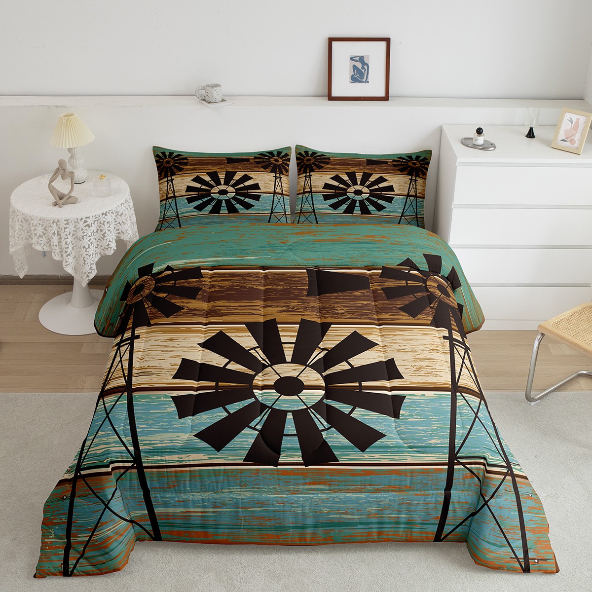 Garden Windmill Bedding Set Windmill Decor Farmhouse Quilt Full,Lodge ...