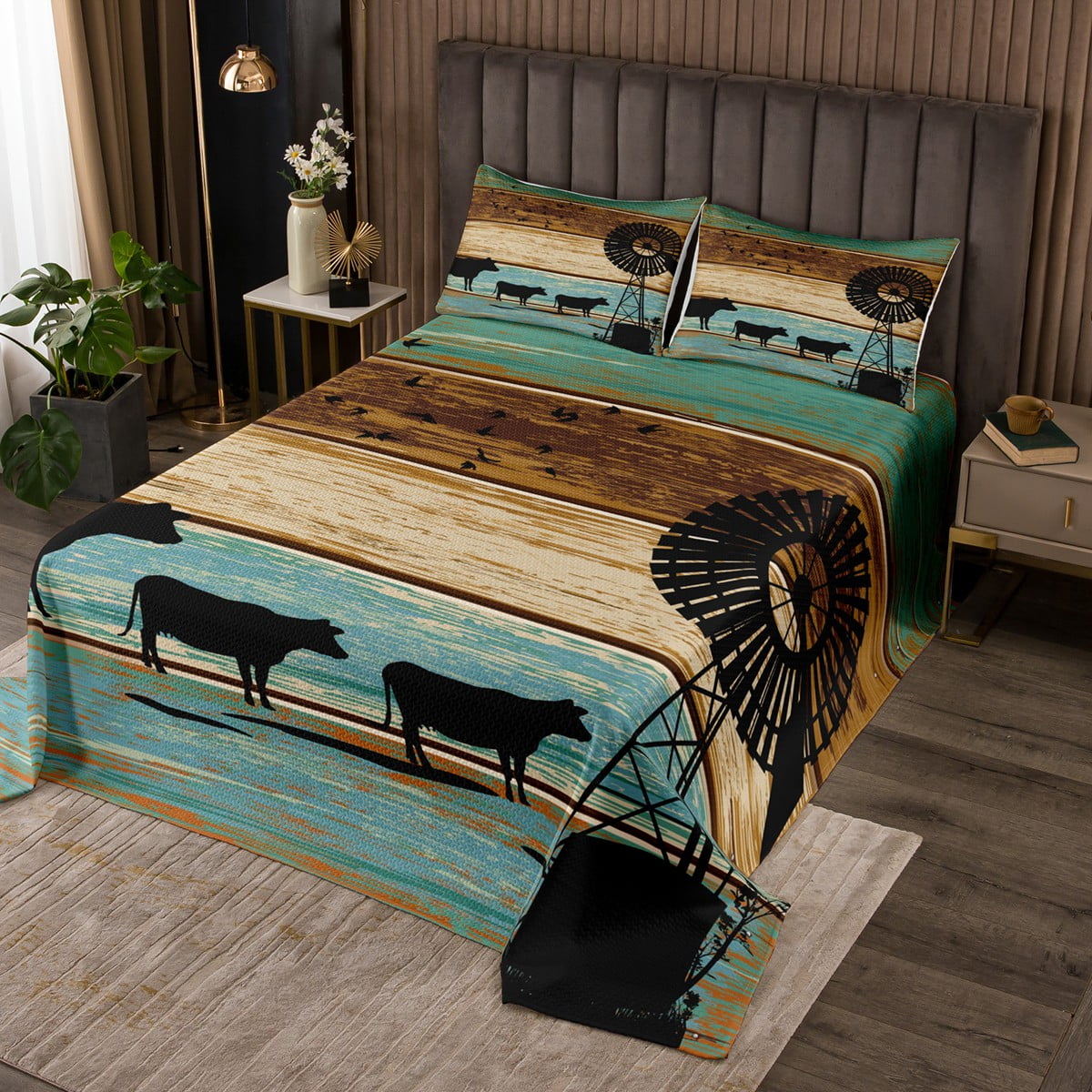 Garden Windmill Bedspread Set Cartoon Vehicles Coverlet Set,Farm Animals Quilt Set King Country ...