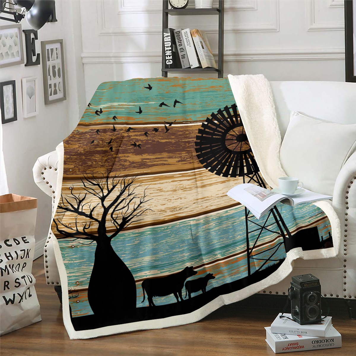 Garden Windmill Blanket Farm Animals Throw Blanket,Milk Cow Bull Fleece ...