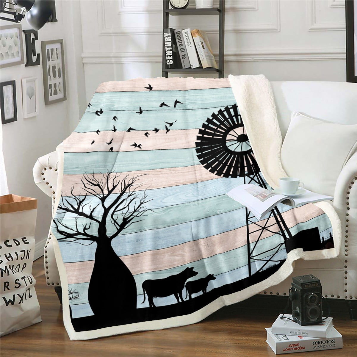 Garden Windmill Blanket Farm Animals Throw Blanket,Milk Cow Bull Fleece ...