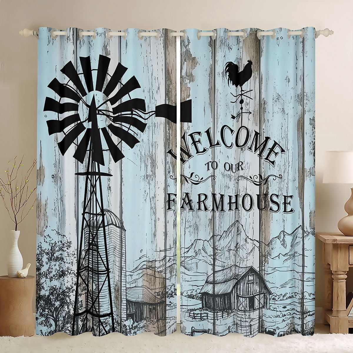 Garden Windmill Curtains & Drapes Rustic Retro Farm House Country ...