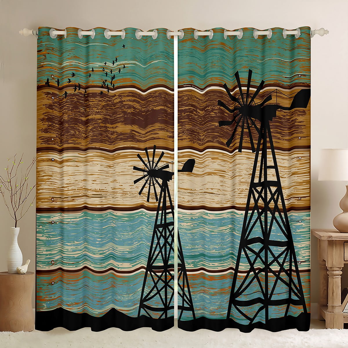 Garden Windmill Curtains & Drapes Windmill Decor Farmhouse Lodge Cabin ...
