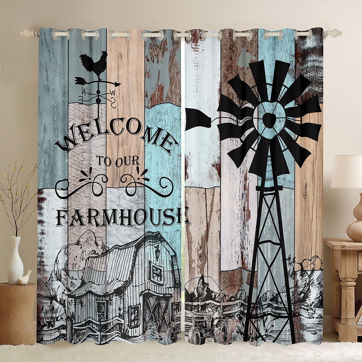 Garden Windmill Curtains & Drapes Rustic Retro Farm House Country ...
