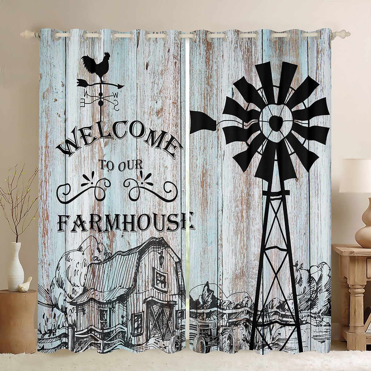 Garden Windmill Curtains & Drapes Rustic Retro Farm House Country ...