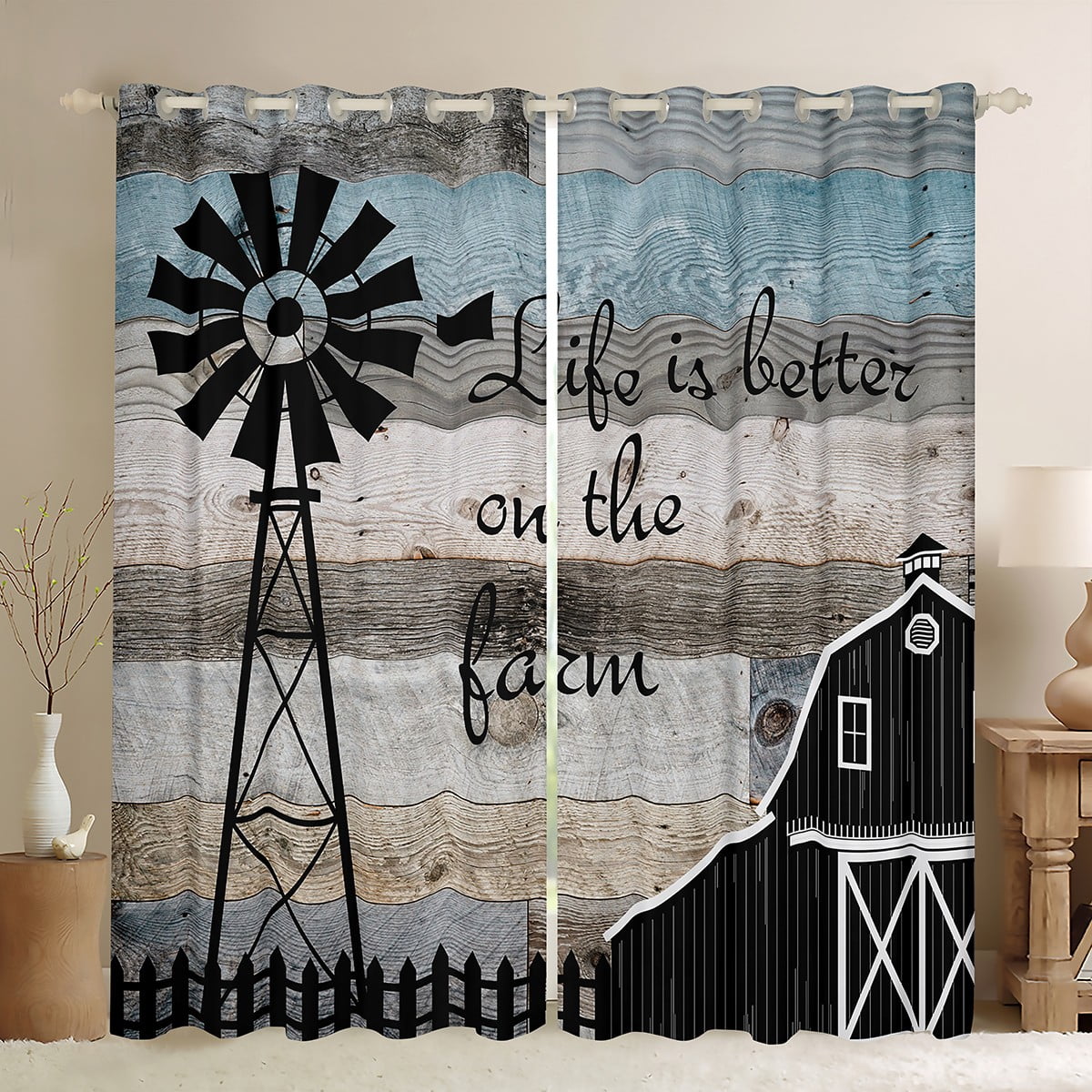 Garden Windmill Curtains & Drapes Rustic Retro Farm House Country ...