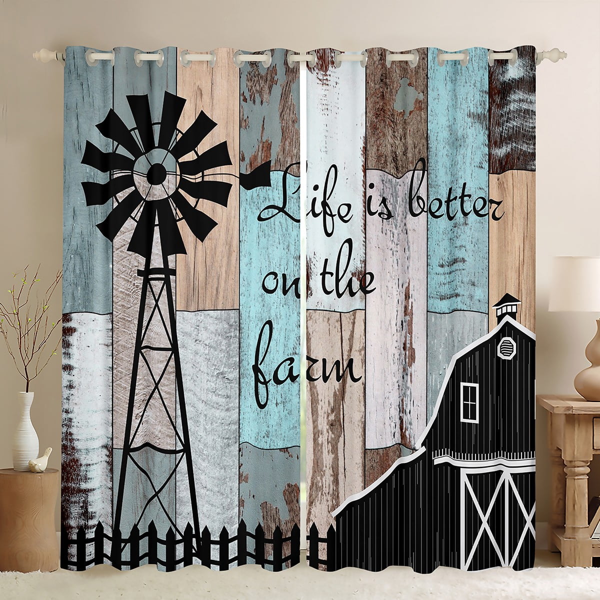 Garden Windmill Curtains & Drapes Rustic Retro Farm House Country ...