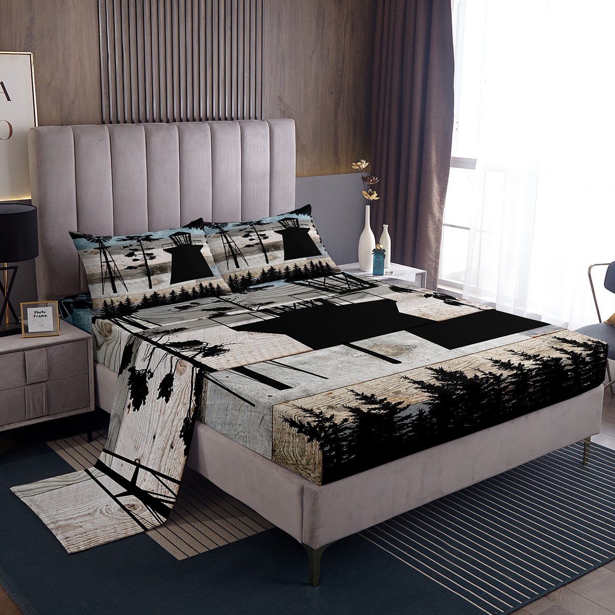 Garden Windmill Decor Bed Sheets Set Lookout Tower Farm Sheet Set ...