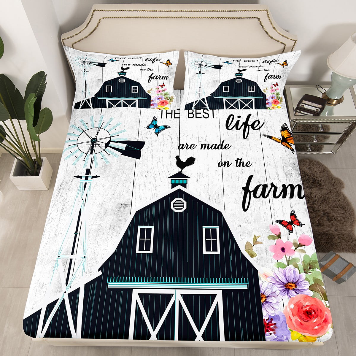 Garden Windmill Decor Farmhouse Bed Sheets Twin,Rustic Butterfly ...