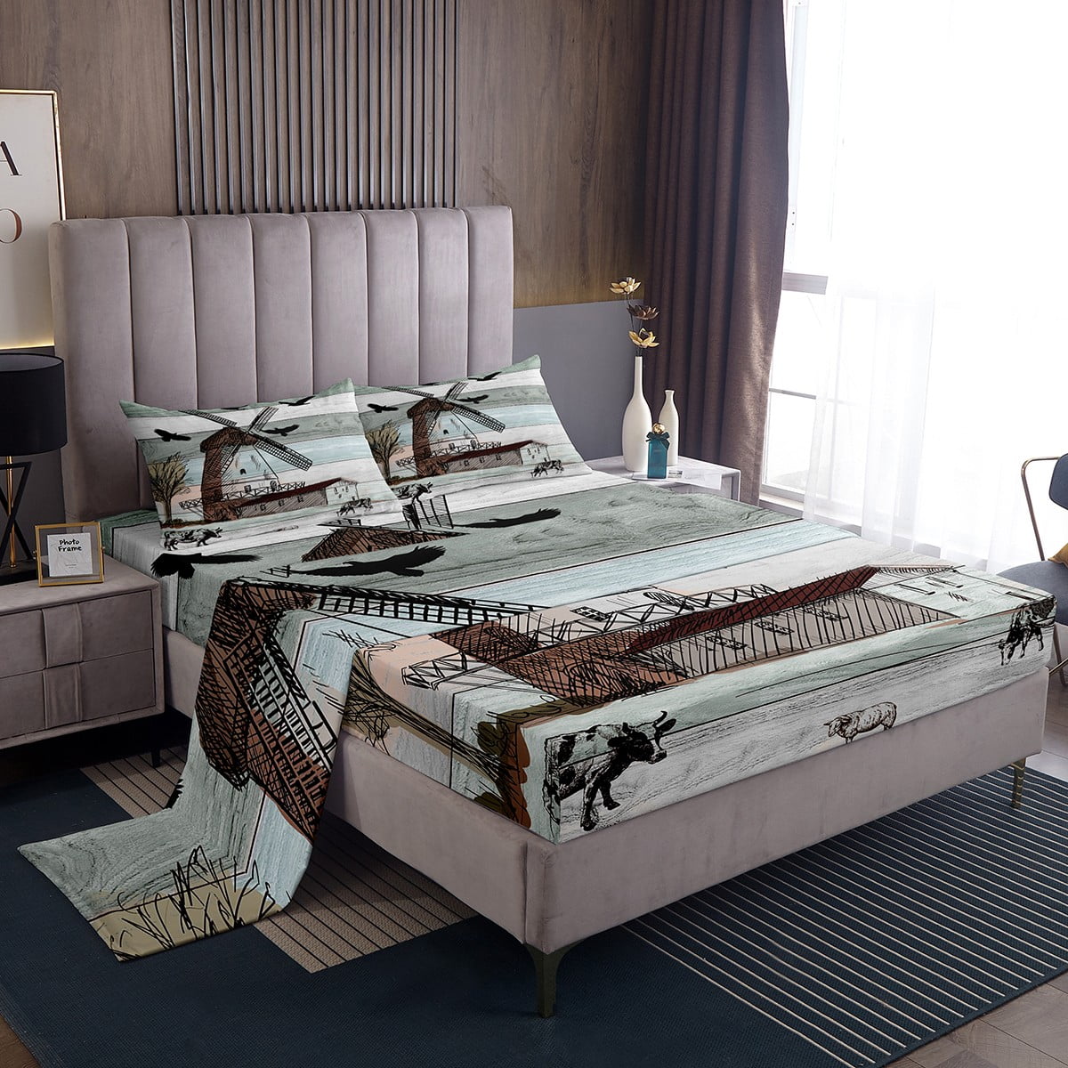 Garden Windmill Decor Farmhouse Sheet Set Vintage Farm House Sheets ...