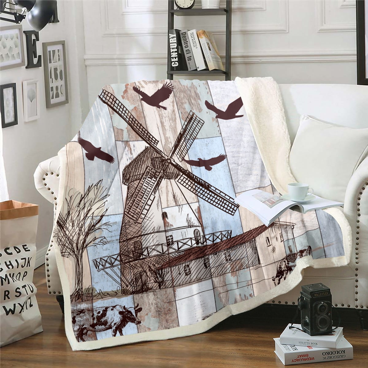 Garden Windmill Decor Farmhouse Throw Blanket 30"x40",Retro Farm House ...