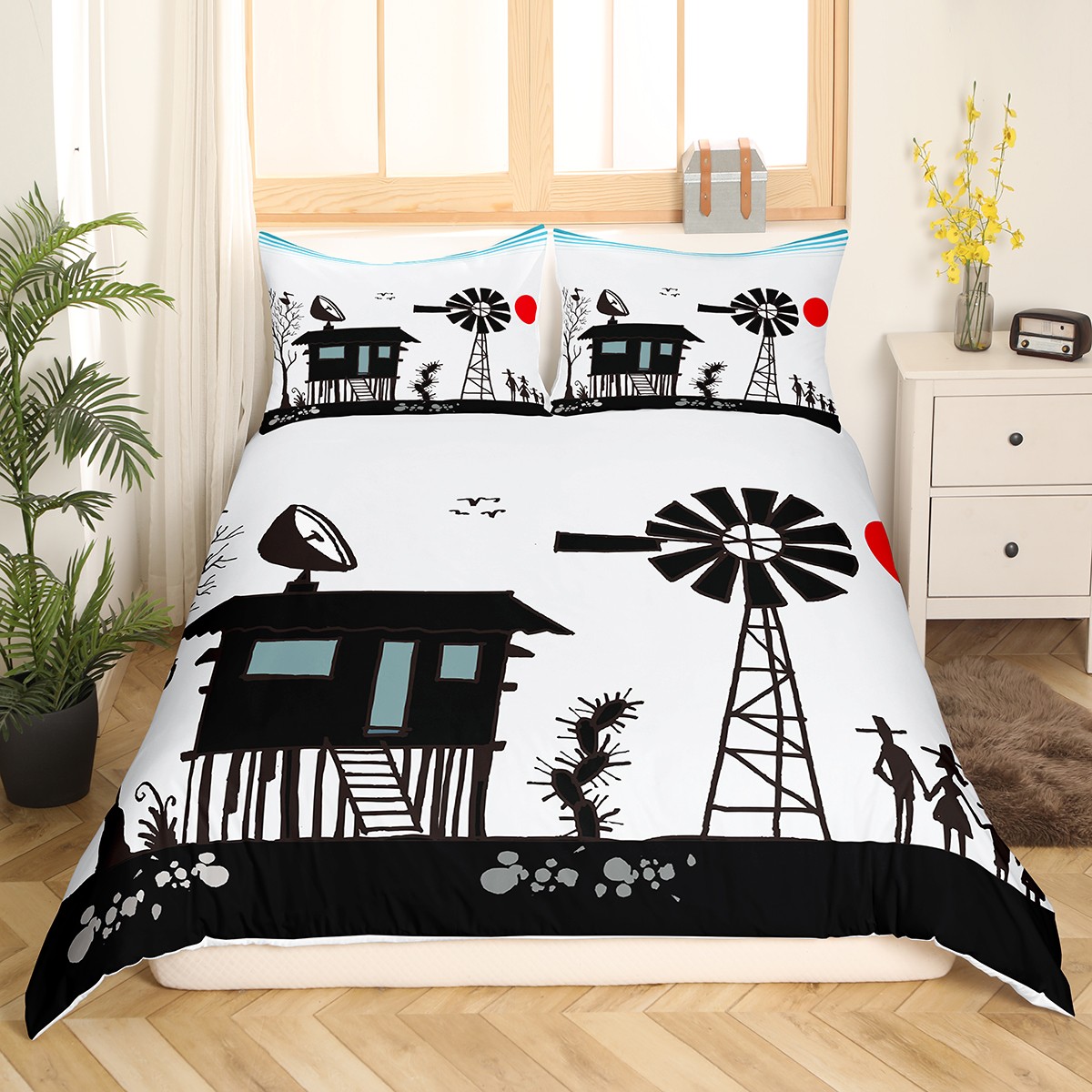 Garden Windmill Duvet Cover Full Windmill Decor Farmhouse Bedding Set ...