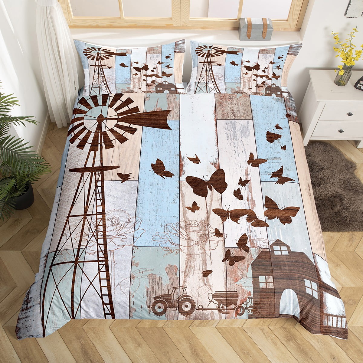 Garden Windmill Duvet Cover King,Pinwheel Winnower Bedding Set Animal ...