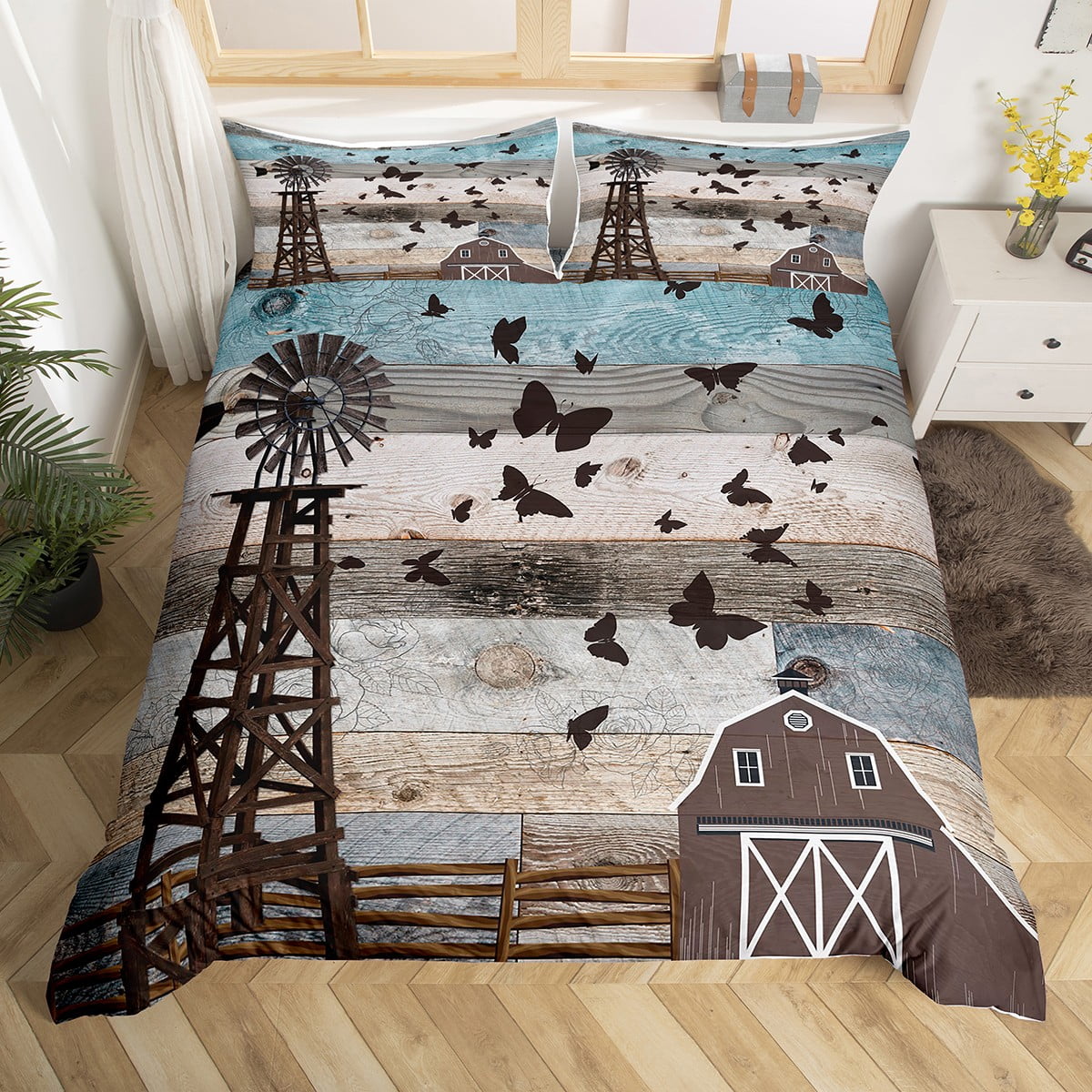 Garden Windmill Duvet Cover Pinwheel Winnower Bedding Set Twin,Animal Farm House Comforter Cover ...
