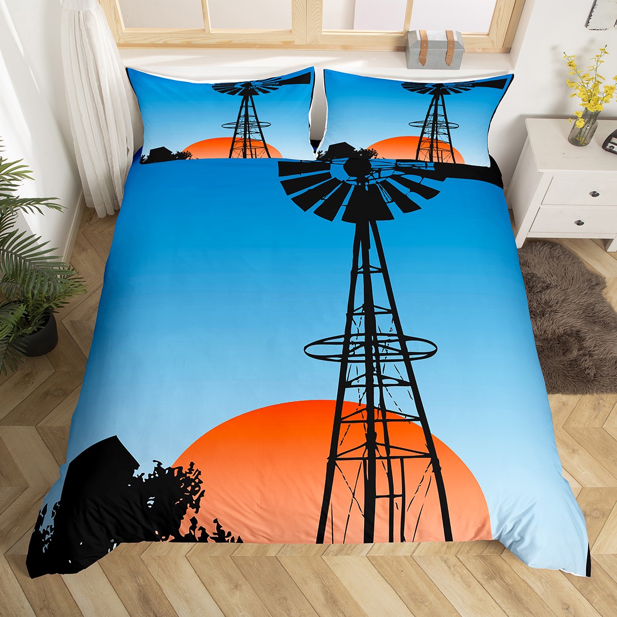 Garden Windmill Duvet Cover Windmill Decor Farmhouse Bedding Set ...