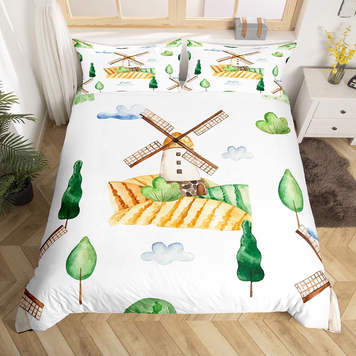 Garden Windmill Duvet Cover Windmill Decor Farmhouse Bedding Set ...