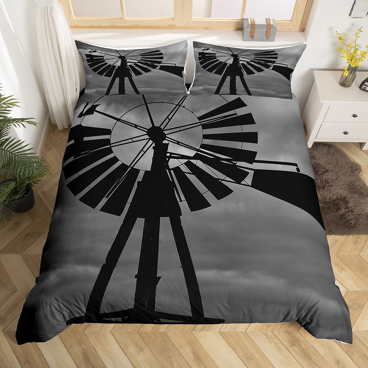 Garden Windmill Duvet Cover Windmill Decor Farmhouse Bedding Set ...