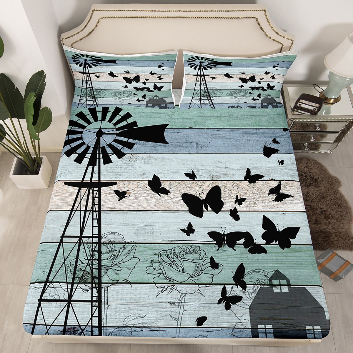 Garden Windmill Fitted Sheet Pinwheel Winnower Bed Sheets Full,Animal ...