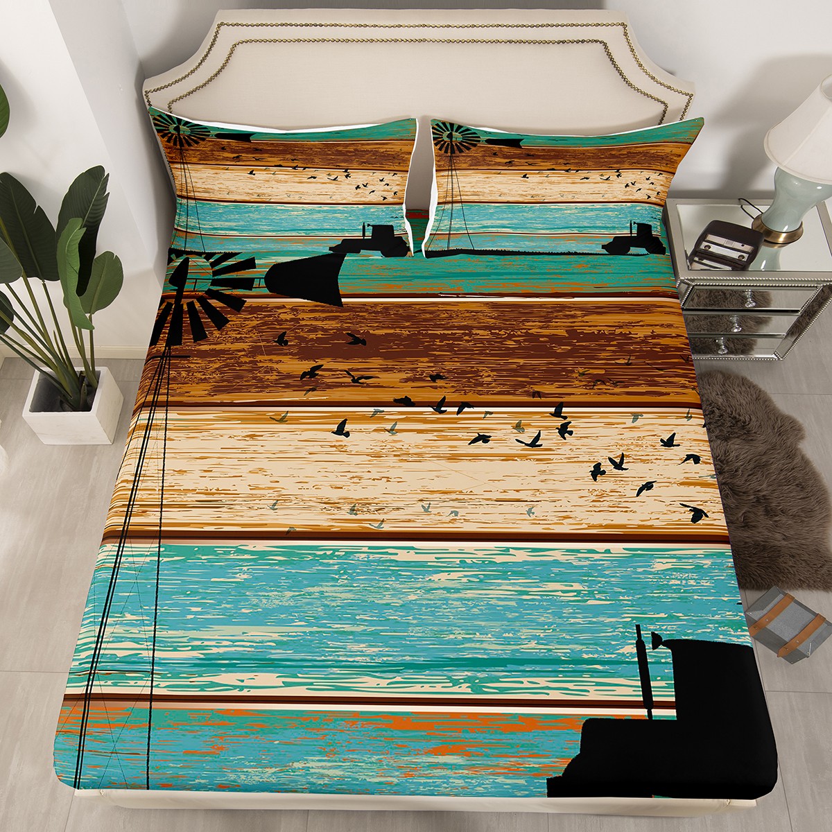 Garden Windmill Fitted Sheet Windmill Decor Farmhouse Bed Sheets Twin ...