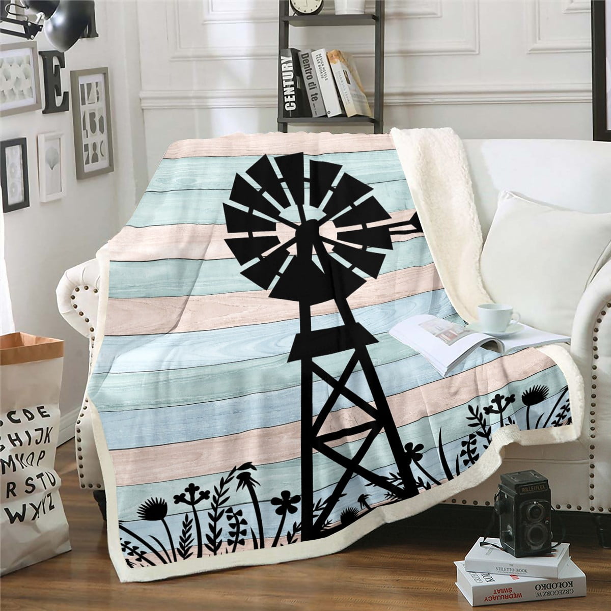 Garden Windmill Fleece Blanket Windmill Decor Farmhouse Blanket 50"x60 ...