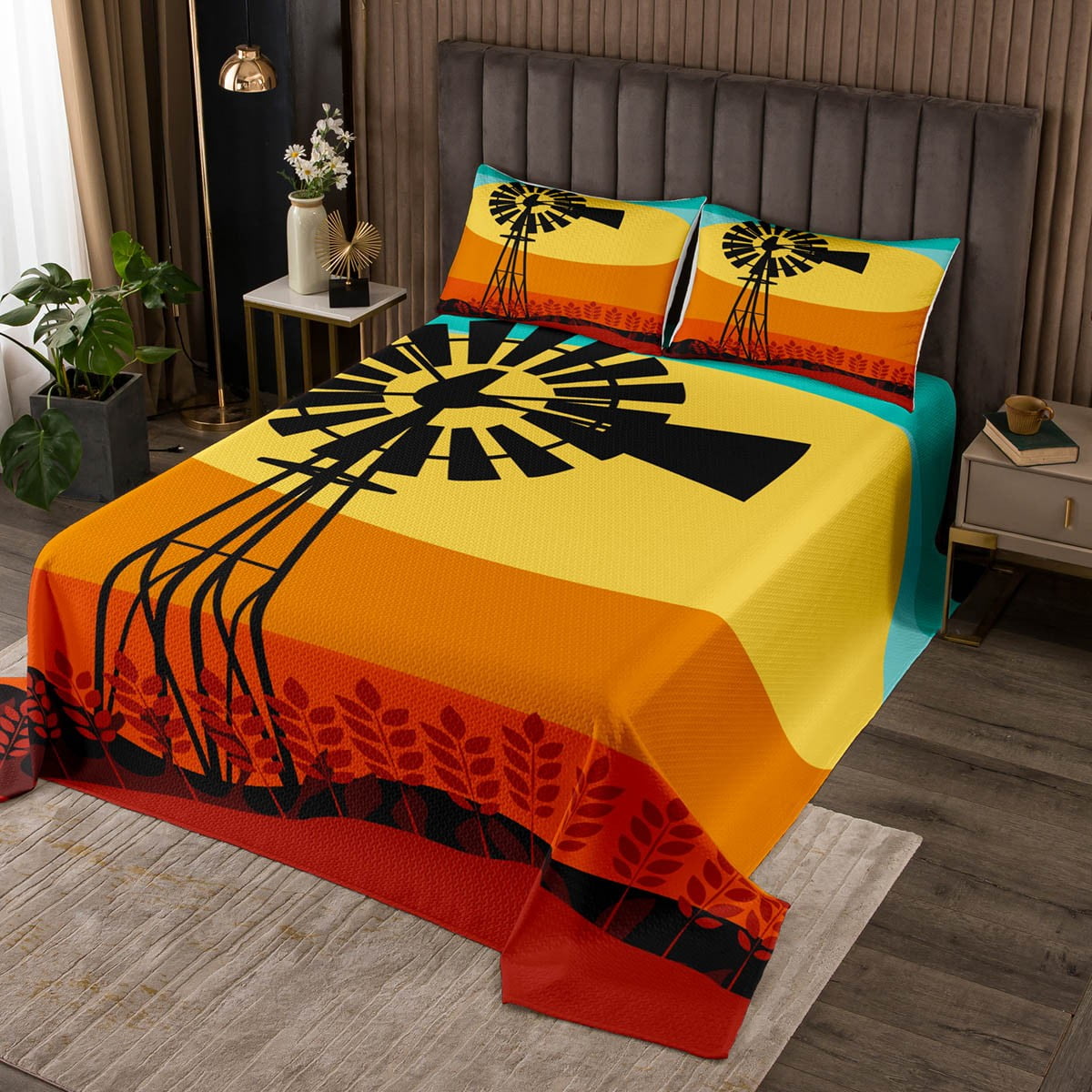 Garden Windmill Quilt Set Windmill Decor Farmhouse Bedspread Set ...