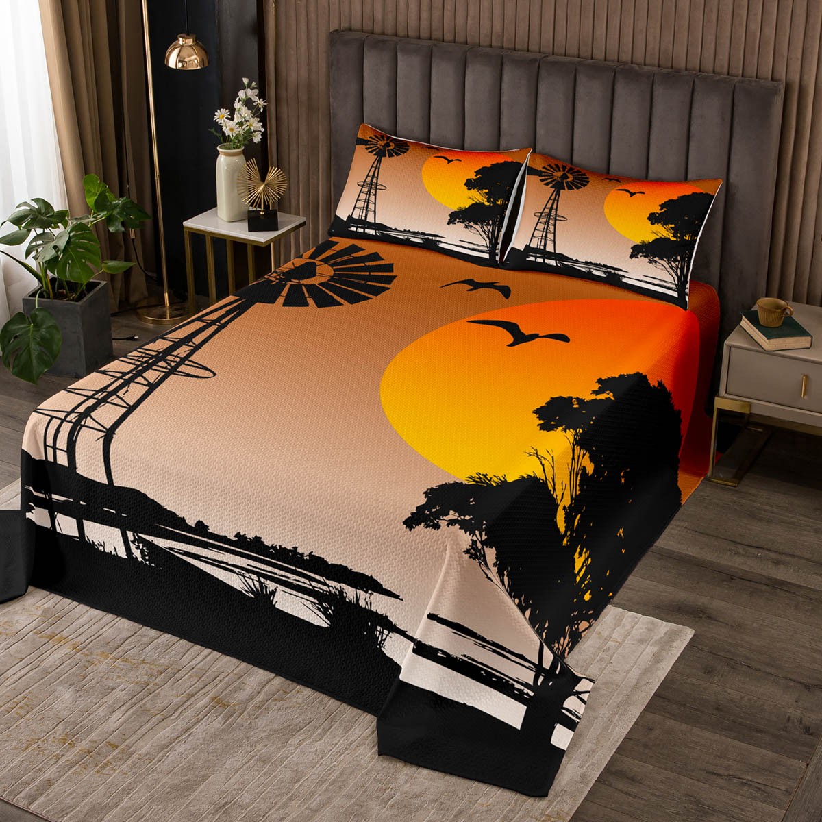 Garden Windmill Quilt Set Windmill Decor Farmhouse Bedspread Set ...