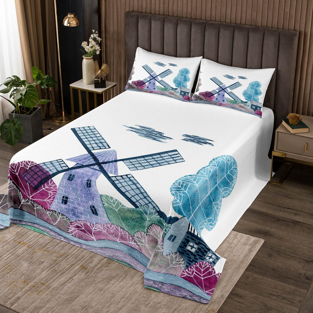 Garden Windmill Quilt Set Windmill Decor Farmhouse Bedspread Set ...