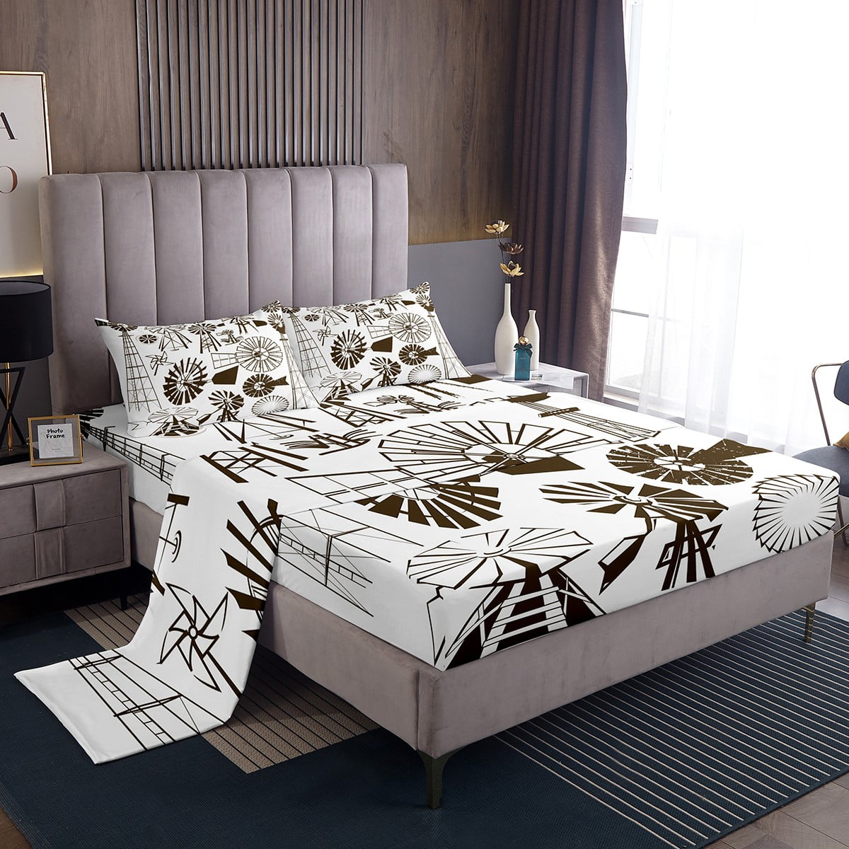 Garden Windmill Sheet Set Windmill Decor Farmhouse Sheets,Old Barn Door ...